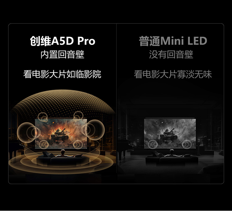 创维55英寸电视 55A5D Pro 内置回音壁Mini led S+高透屏 12单元三分频音响